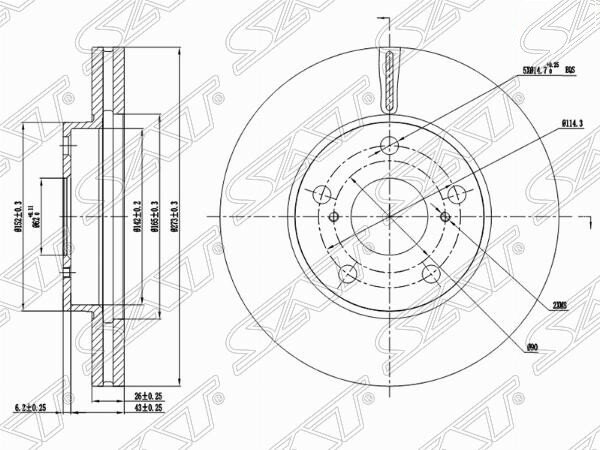 Диск тормозной спереди SAT ST-43512-YZZAC Toyota Corolla E150 06-13 / Auris 06-16