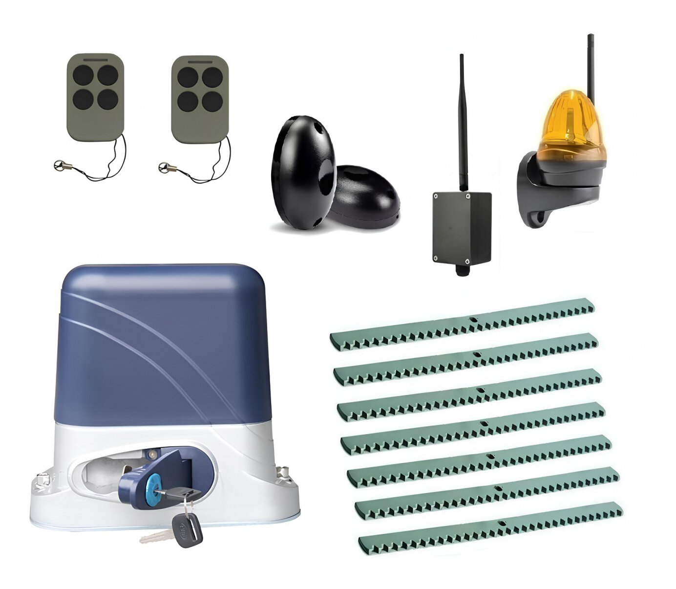 Автоматика для откатных ворот KSL-800 FULL-K7-BT, комплект: привод, 2 пульта, Bluetooth-модуль, фотоэлементы, лампа, 7 реек