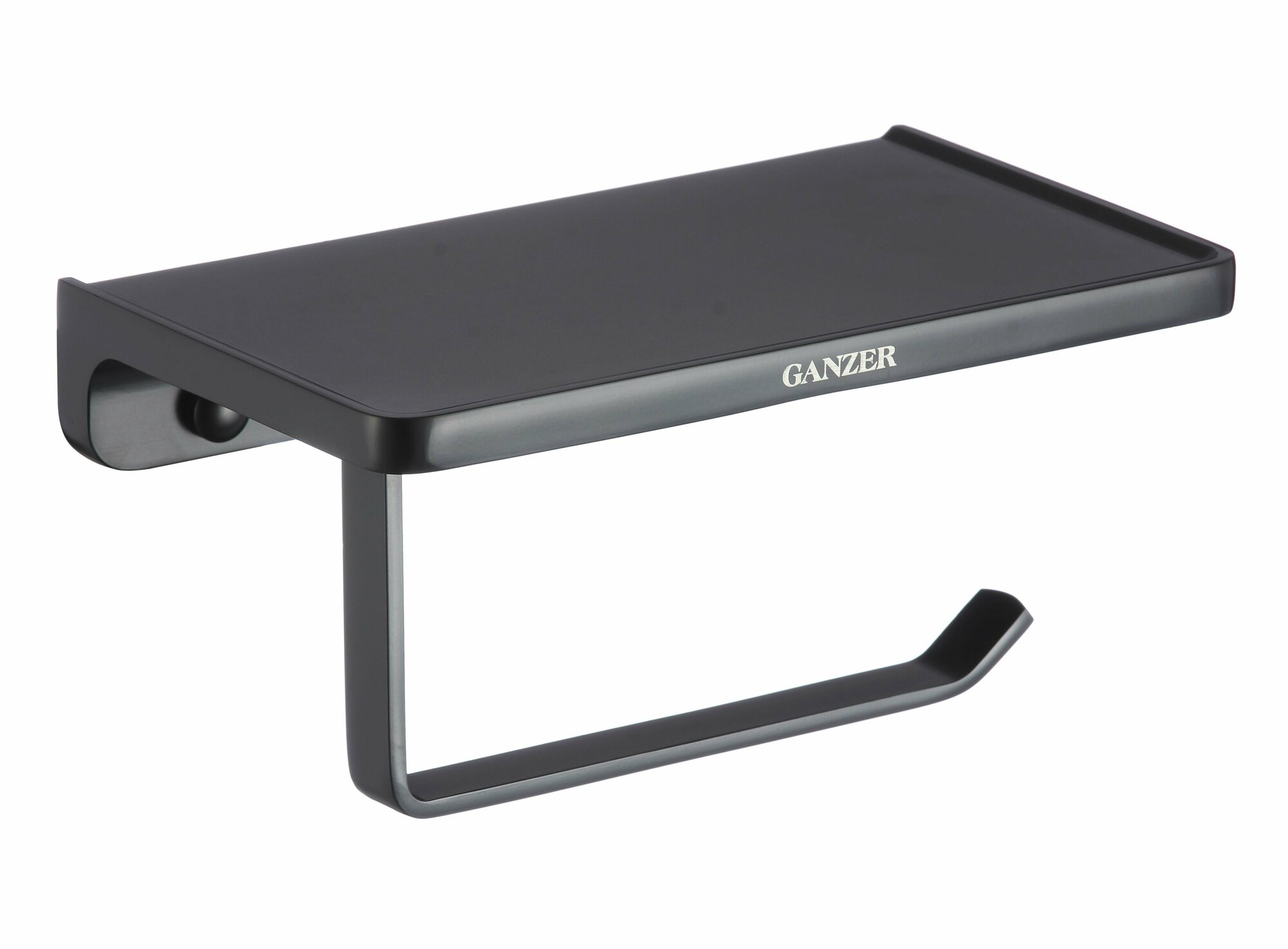 88034C держатель для туалетной бумаги с полкой черный Ganzer