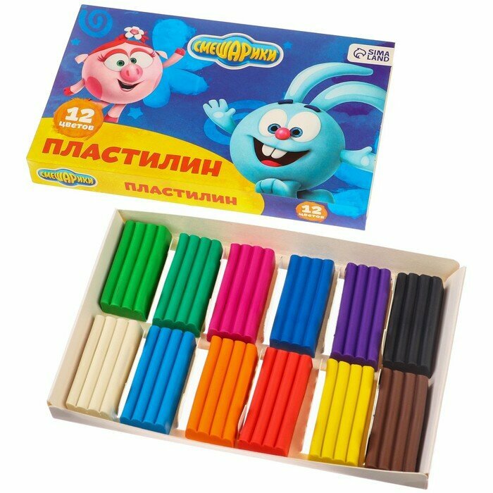 Пластилин смешарики, 12 цветов, 180 г