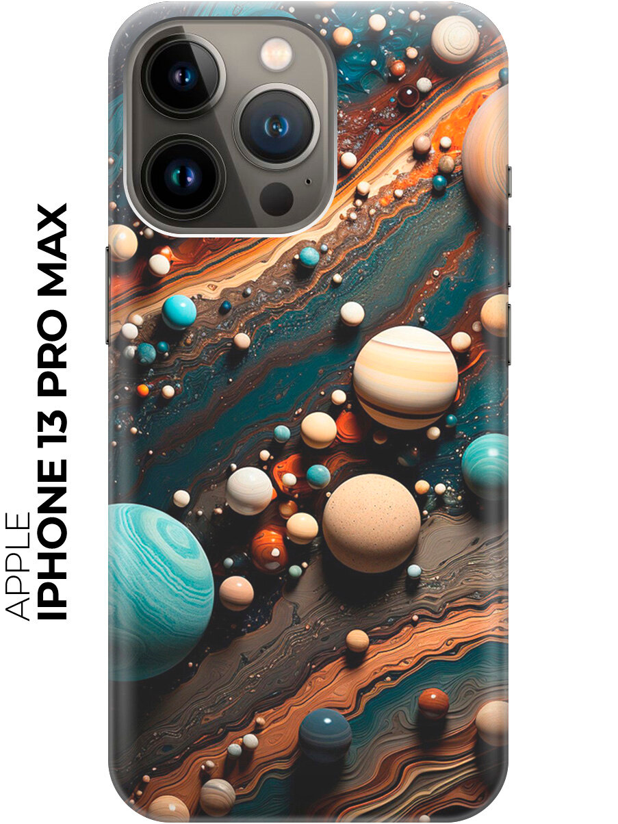 Силиконовый чехол на Apple iPhone 13 Pro Max / Эпл Айфон 13 Про Макс с рисунком "Шары на мраморном полу" Soft Touch черный
