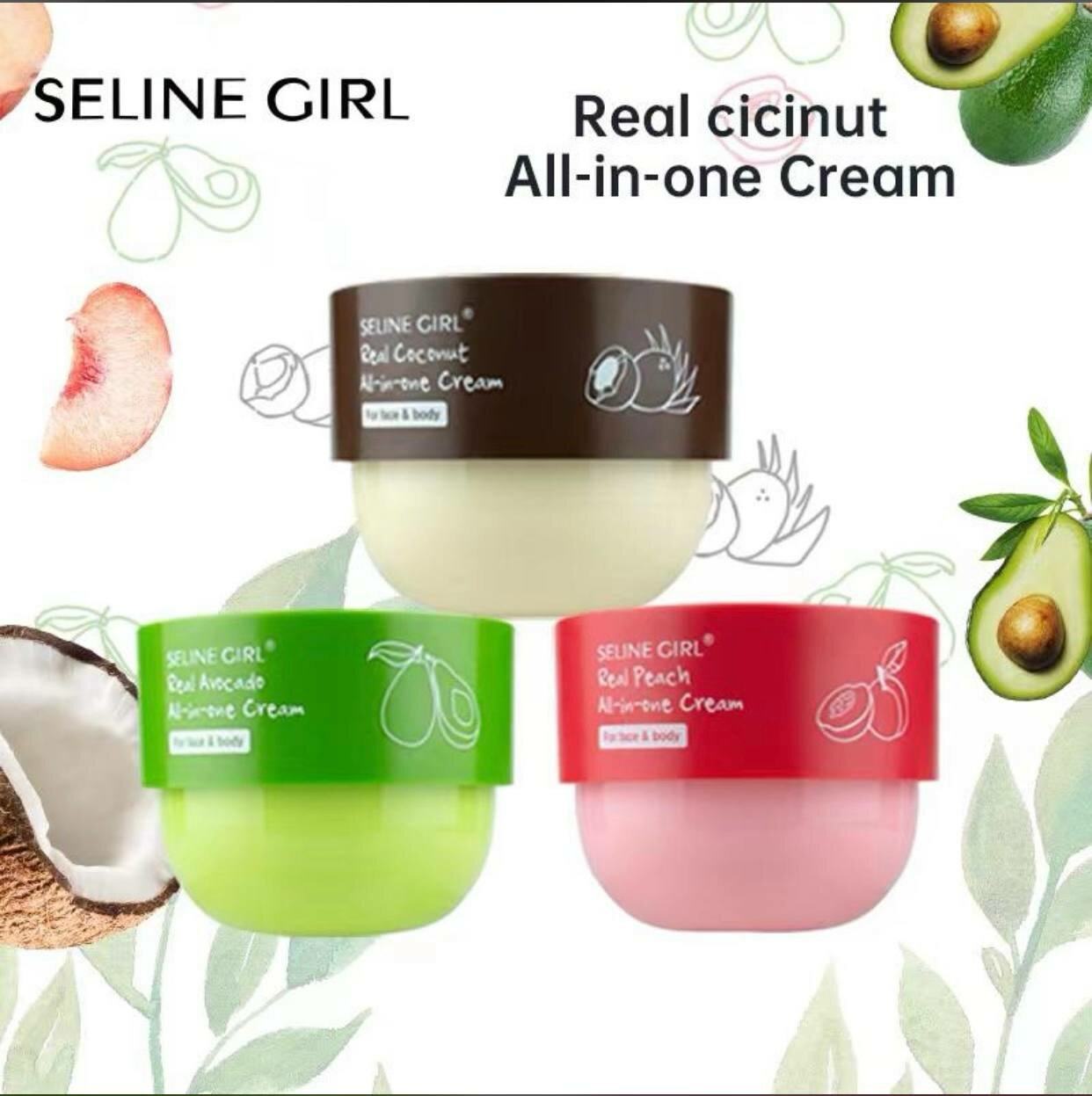 Selin Girl Real Fruits Многофункциональный крем - суфле для ухода за кожей лица, шеи и зоны декольте и тела, Восхитительный Кокос, 550 гр.