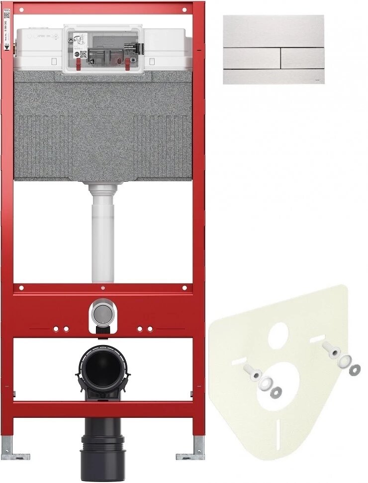 Инсталляция для унитаза Tece TECEsquare II 9300302 + 9200010 + 9380014 + 9240830 с кнопкой смыва, нержавеющая сталь