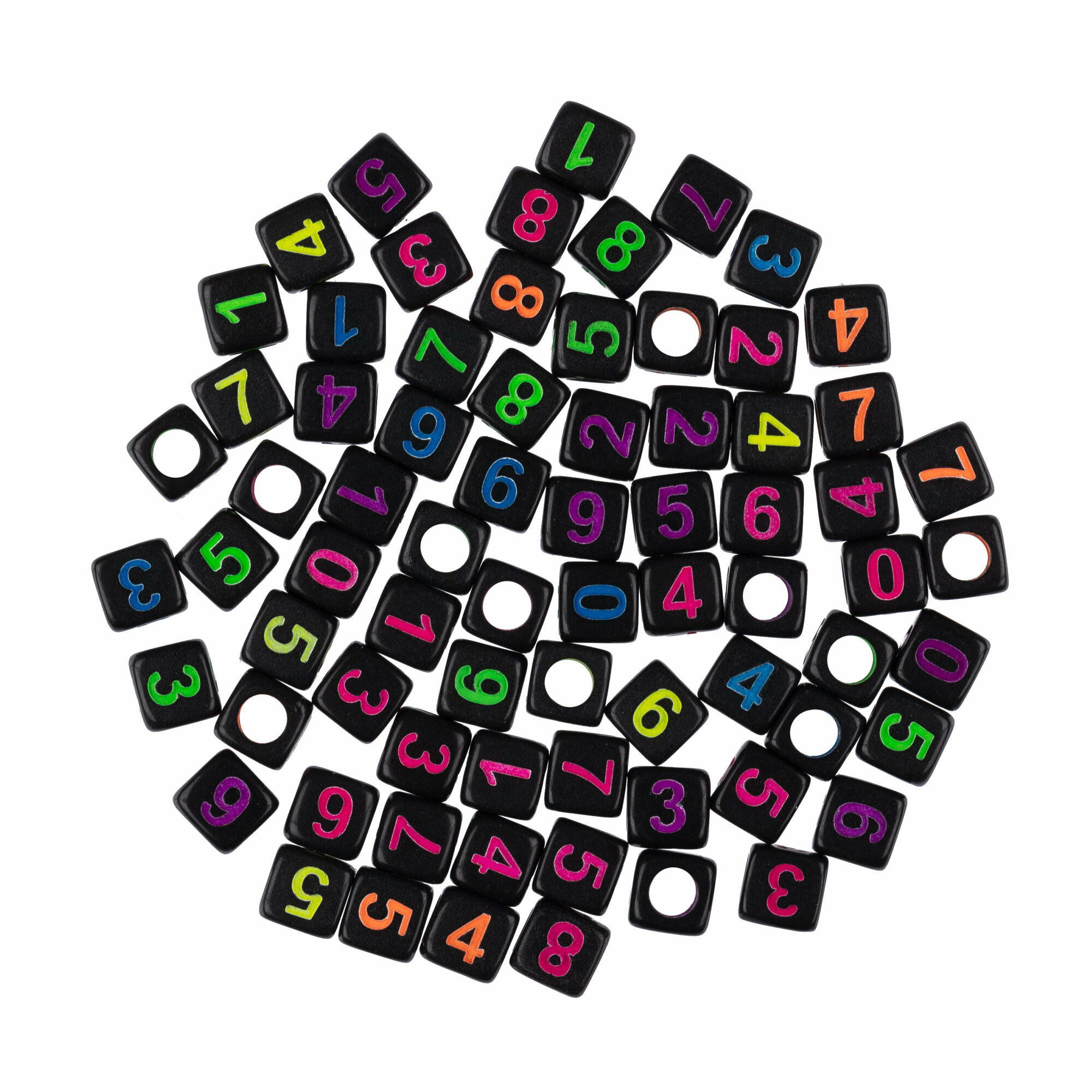 Hobbius бусина пластик ABFB-04 6×6 мм, набор 50 шт для украшений, декоративная цвет цветными цифрами