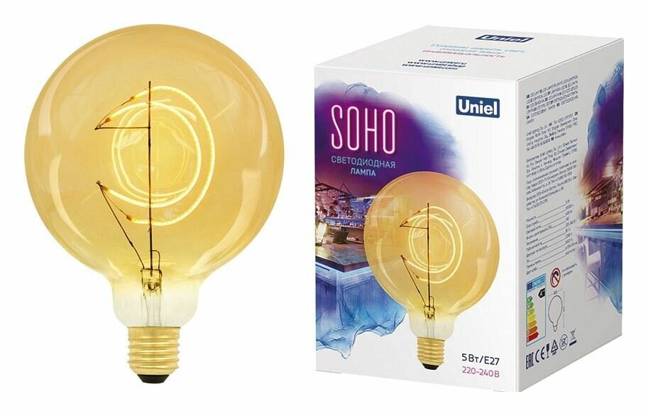 Лампа светодиодная Uniel E27 5Вт 2250K LED-SF02-5W/SOHO/E27/CW GOLDEN GLS77GO (разноцветный)