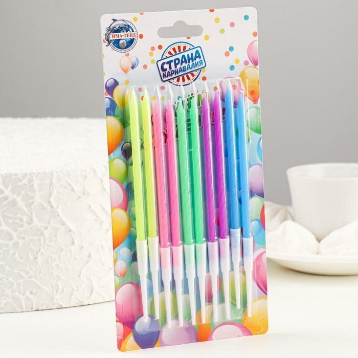 Набор свечей для торта "С Днём Рождения", неоновые, с подставкой, 10 шт
