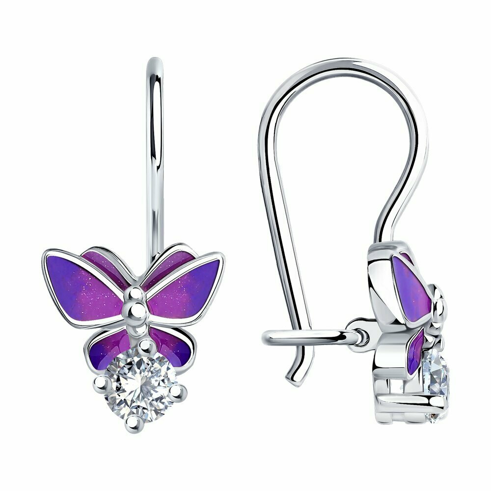 Серьги, серебро, 925 проба, родирование, эмаль, фианит