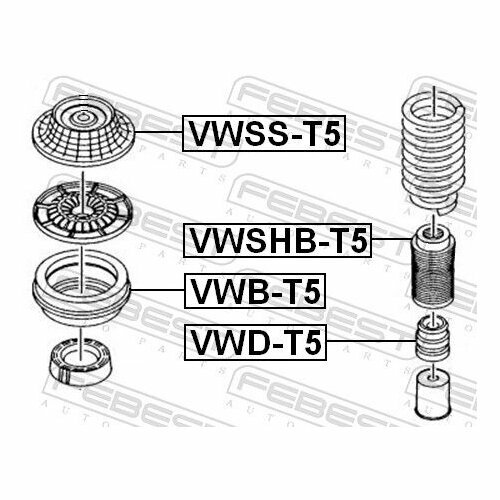 Амортизатор подвески передний для автомобиля Volkswagen, FEBEST VWD-T5 (1 шт.)
