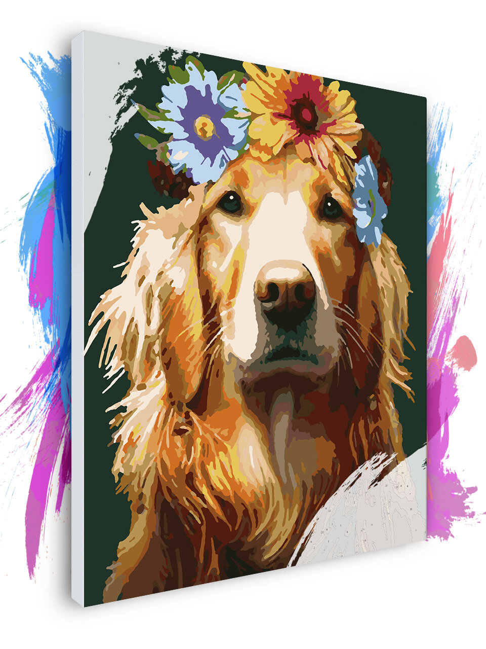 Картина по номерам на холсте Лабрадор с цветами, 40 х 50 см