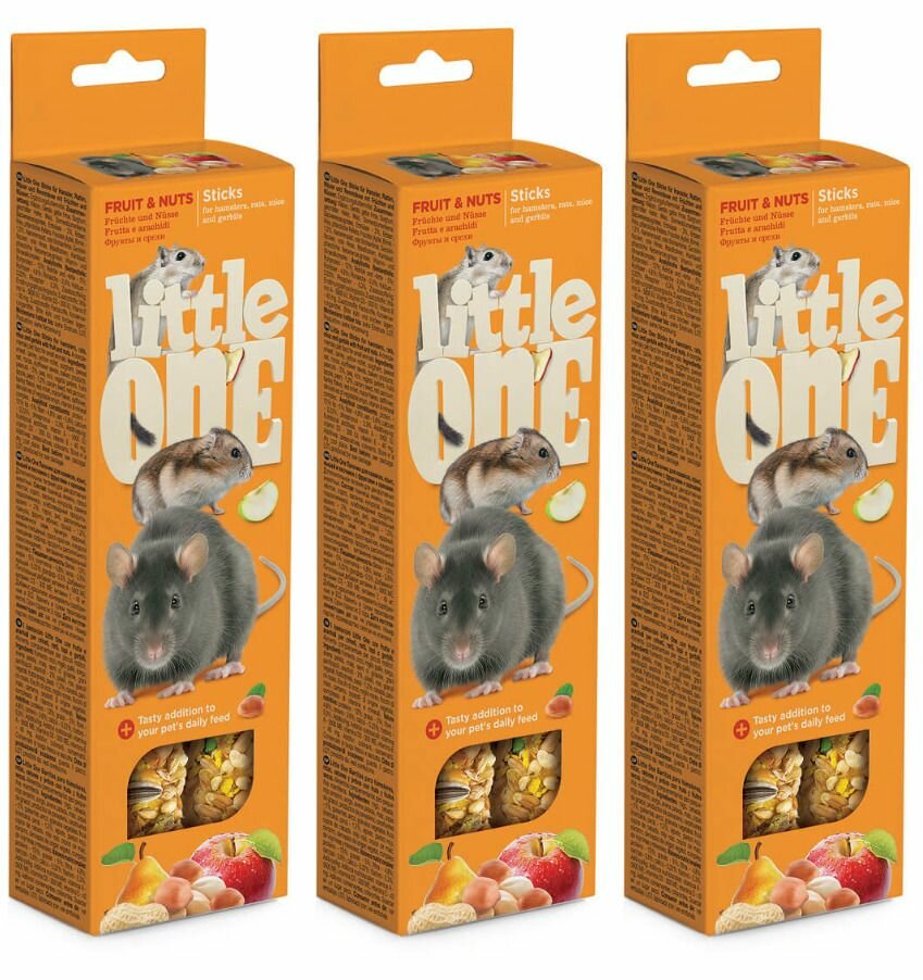 Little One Лакомство для хомяков, крыс, мышей и песчанок Палочки с фруктами и орехами, 2х60 г, 3 уп