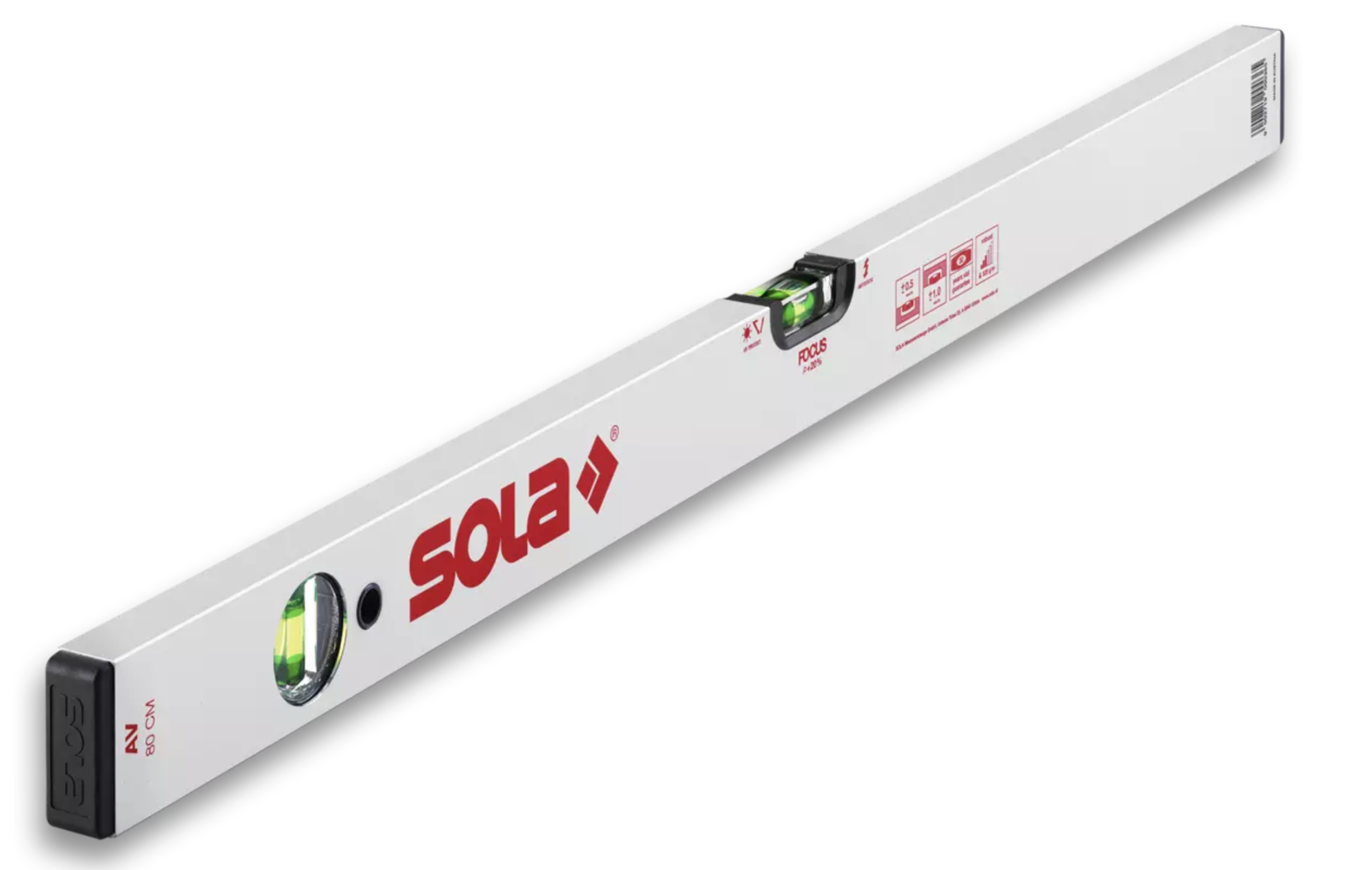 Уровень AV 80 L=80 см 2 глазка Sola 01111101