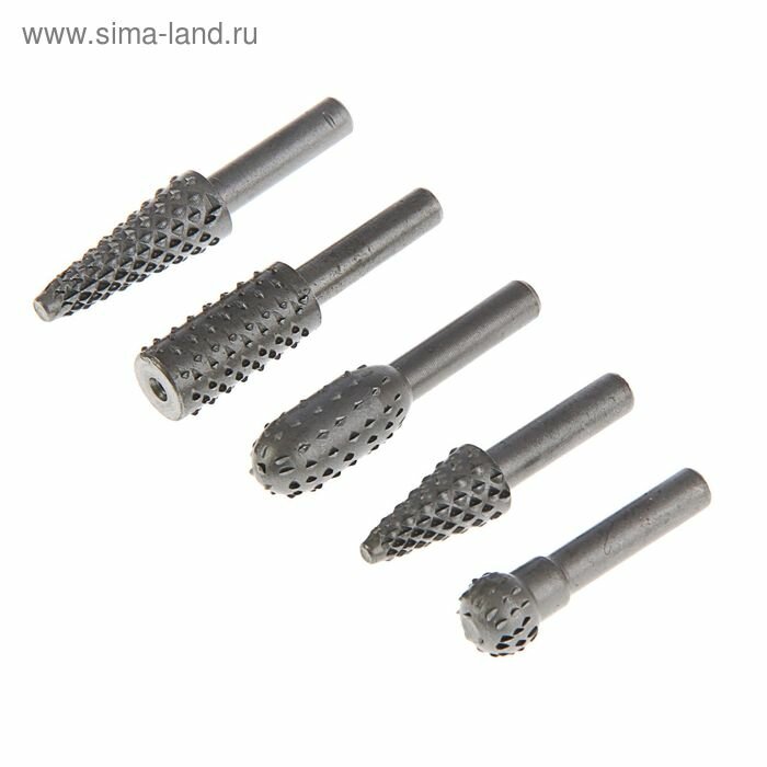 Набор шарошек по дереву тундра, диаметр хвостовика 6 мм, 5 шт, 1348154