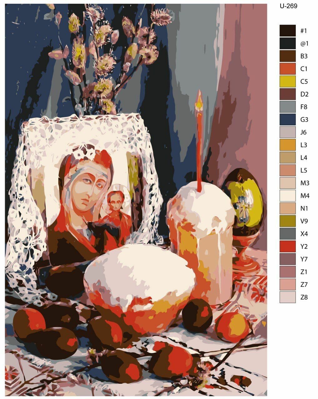 Картина по номерам U-269 "Пасха. Куличи, икона и яйца" 40x60 см