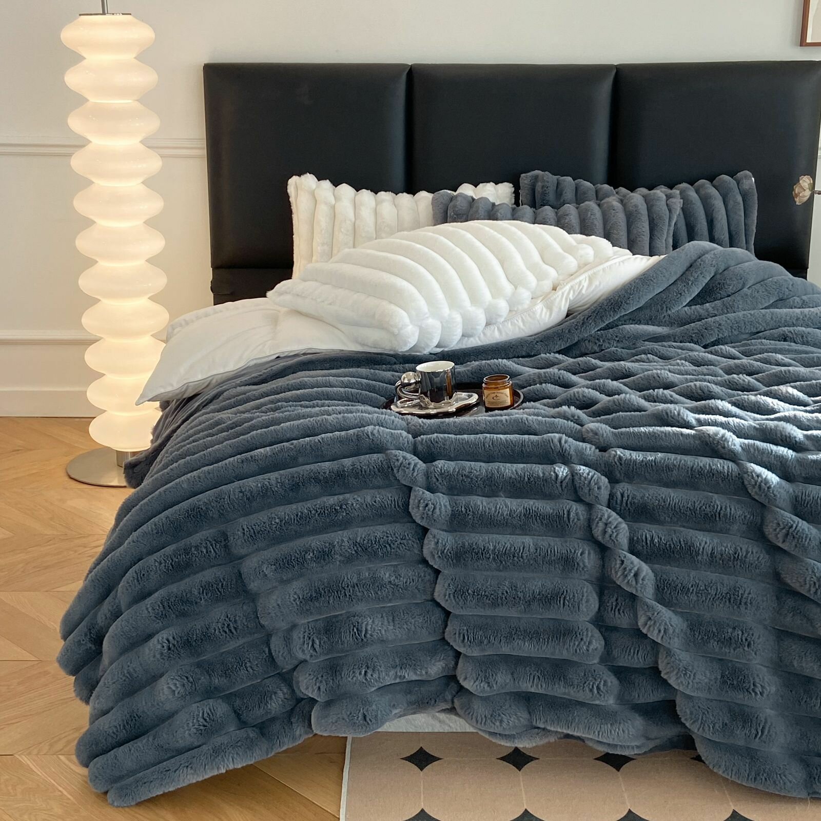 Плед меховой 220х240 покрывало из искусственного меха пушистый мягкий графит