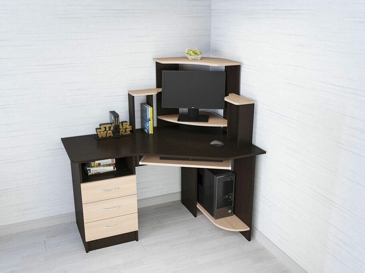 Стол компьютерный «Грета-7», венге/дуб молочный (1300х900х1335)