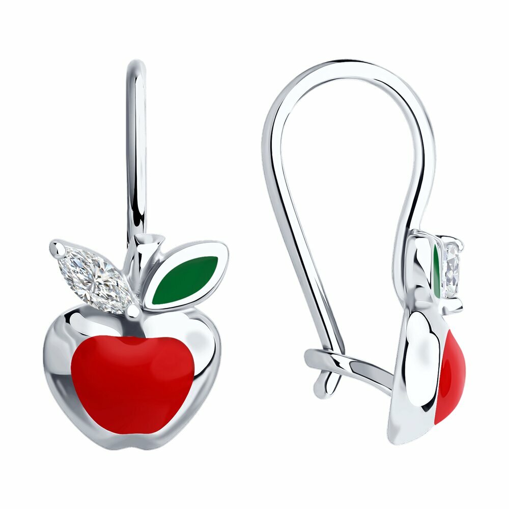 Серьги, серебро, 925 проба, родирование, фианит, эмаль