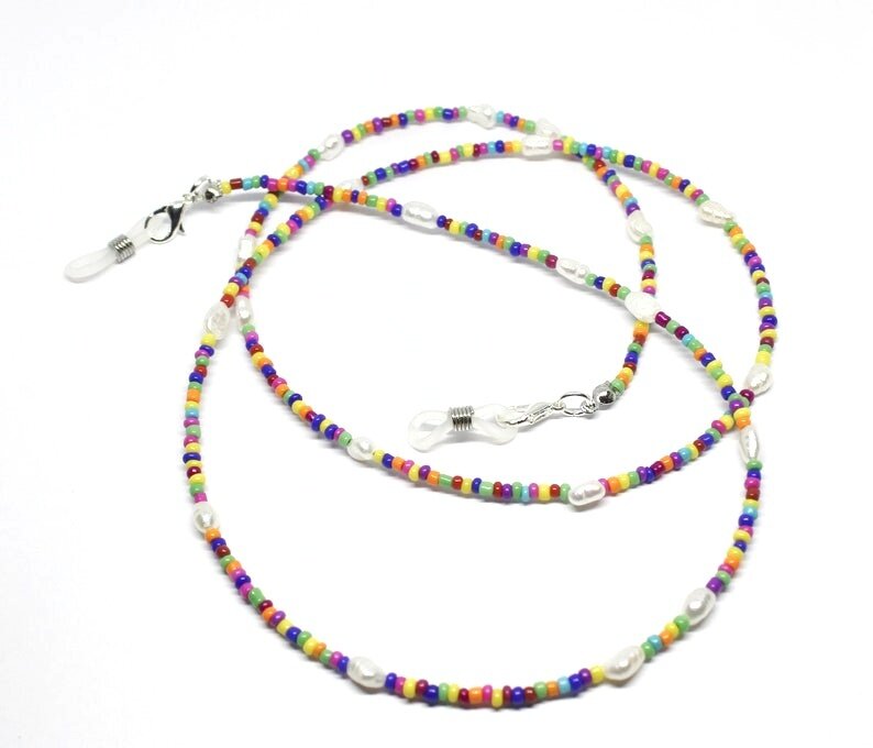 Цепочка для очков из натурального жемчуга и разноцветного бисера шнурок для очков держатель для очков Hrustalek