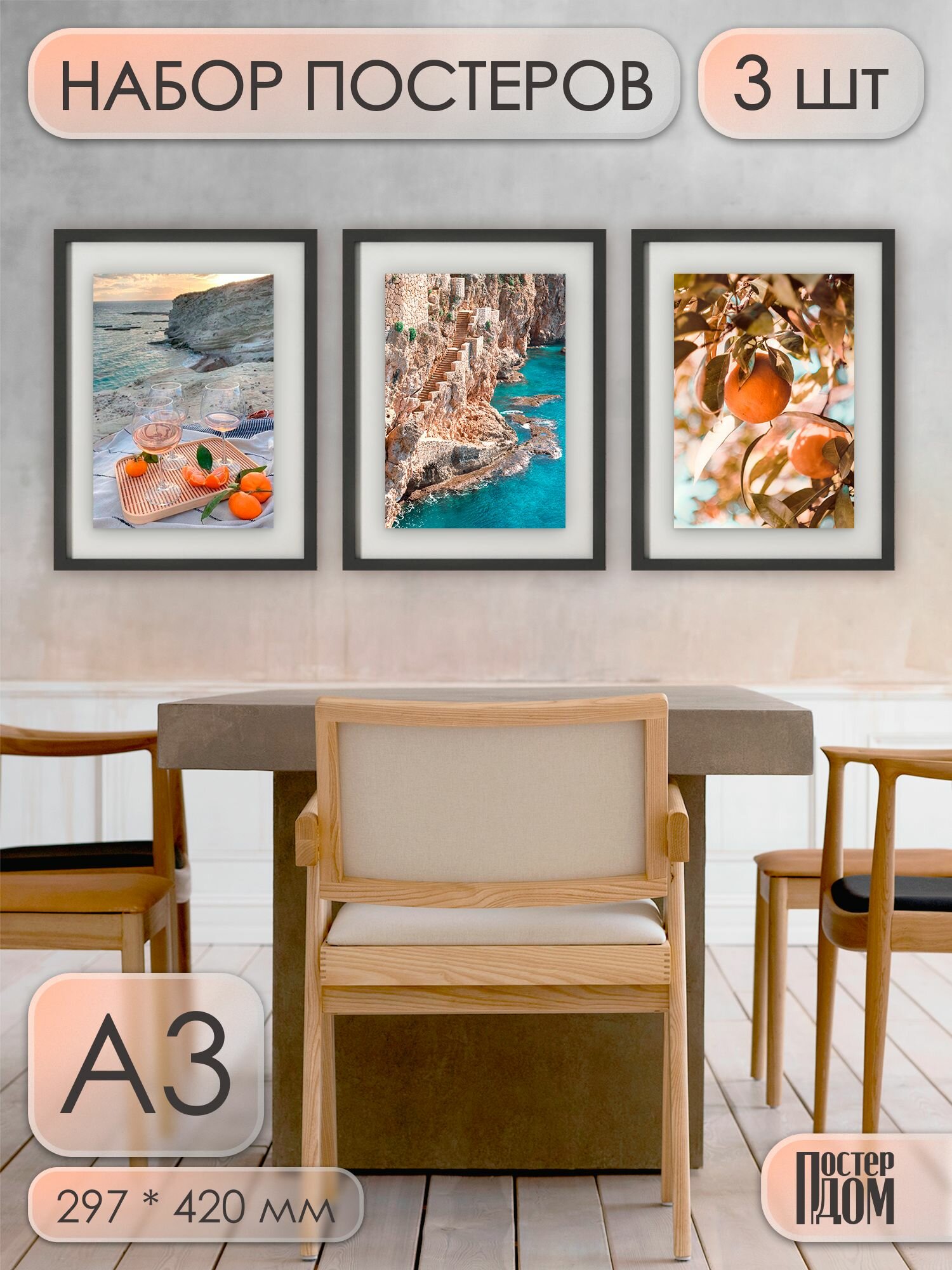 Постеры интерьерные на стену эстетика Апельсины и море