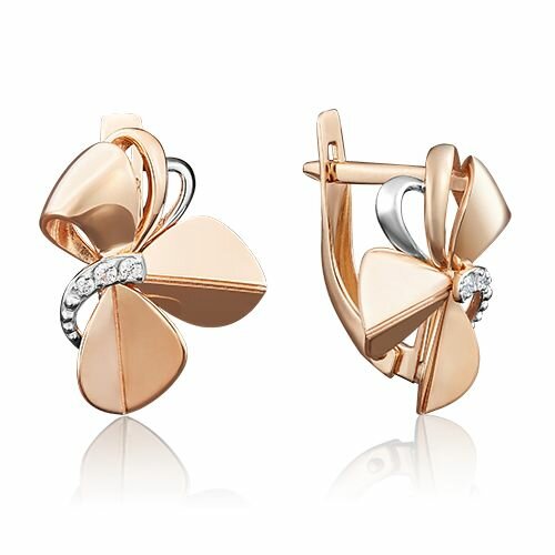 Серьги, красное золото, 585 проба, фианит