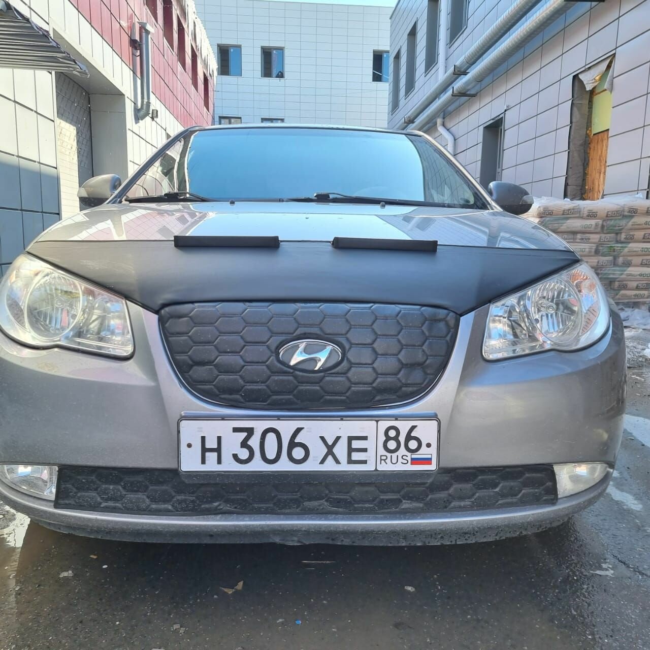 Дефлектор капота кожаный для Hyundai Elantra 2006 -2011 IV (HD) (Хендай Элантра)