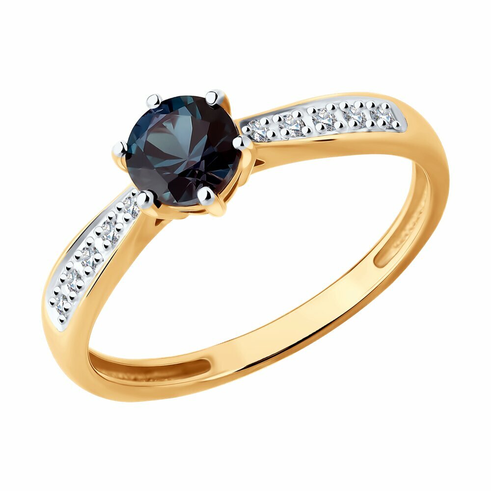 Кольцо, красное золото, 585 проба, бриллиант, александрит синтетический