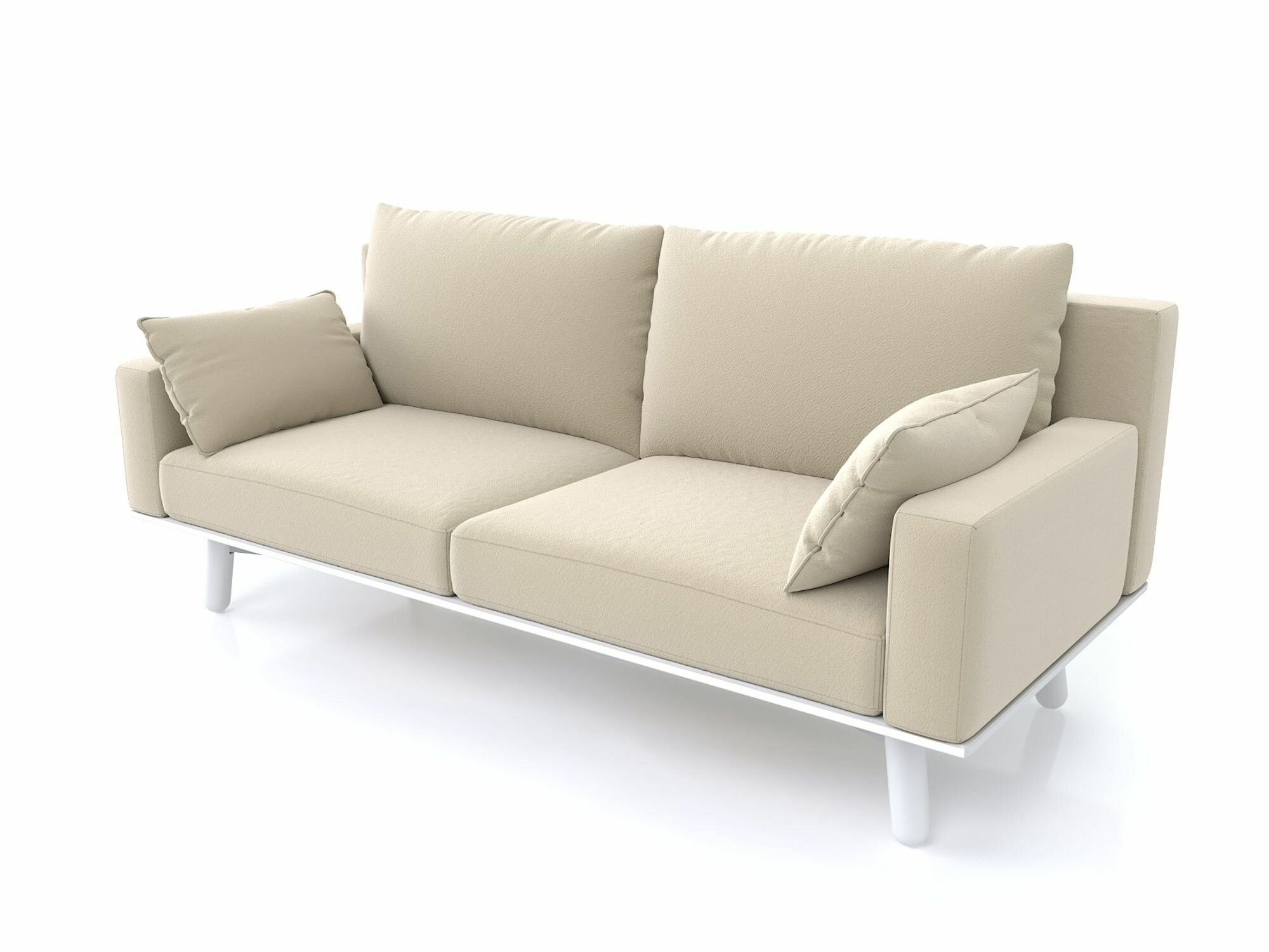 Прямой диван Arsko Колин, бежевый-белая эмаль, велюр, массив дерева, офисный, для кафе и бара, на ножках, скандинавский лофт