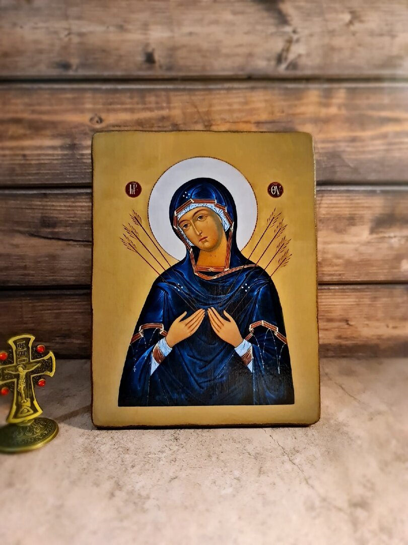 Освященная икона Божией Матери Семистрельная , 10*13 см