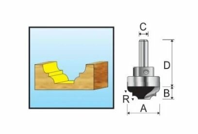 Пазовая фасонная фреза Макита 22х12.7х8х40 R3.97, R5.5 с подшипником D-11178