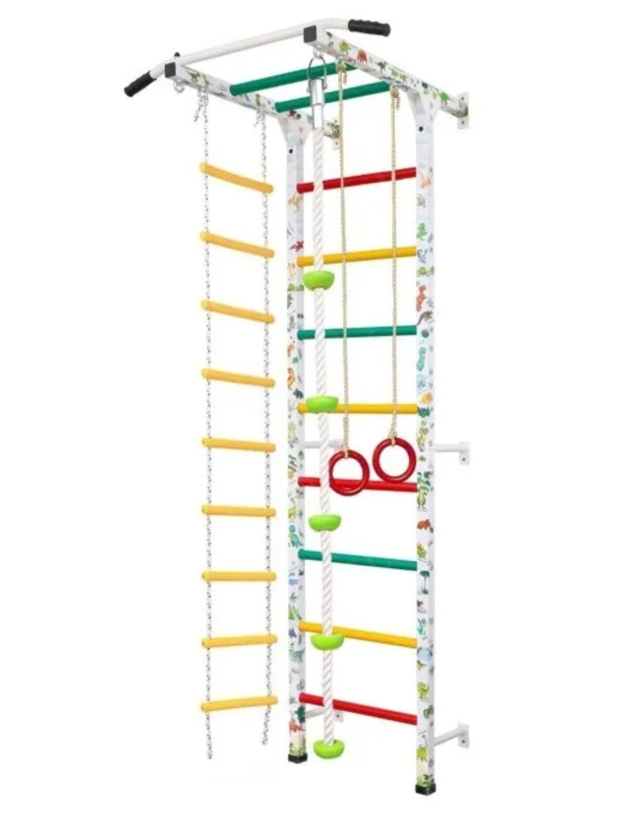 Шведская стенка с турником, веревочной лестницей, кольцами, канатом с упорами, тарзанкой