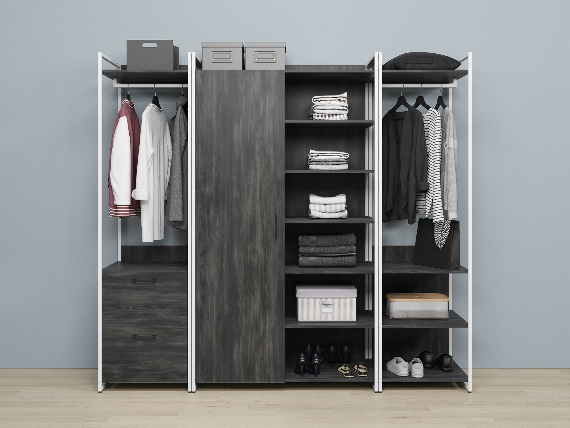 Гардеробная система Urban Лофт 02 с полками Белый/Северное дерево темное