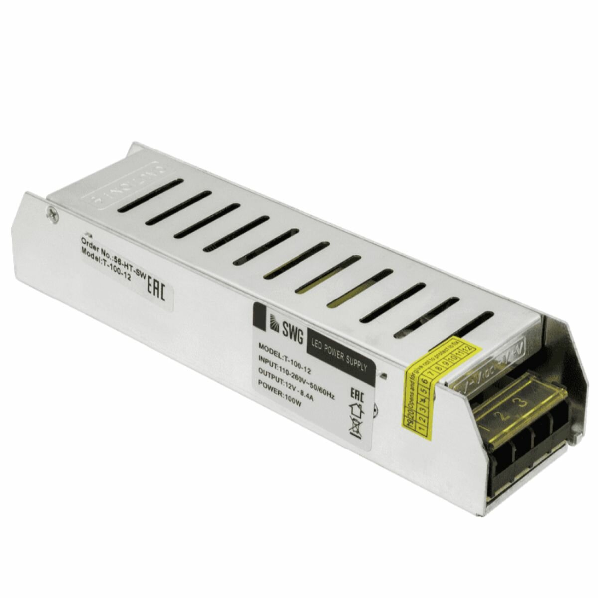 Блок питания для светодиодной ленты, преобразователь напряжения, 12V, IP20, 100W