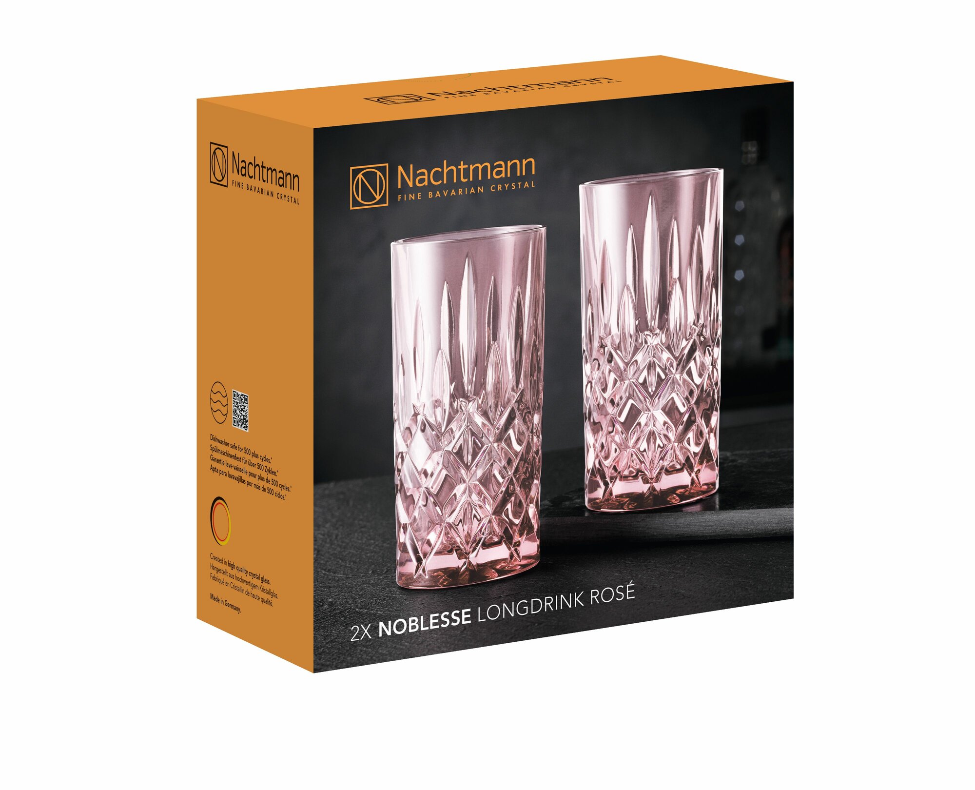 Набор стаканов 2 шт Nachtmann Noblesse Longdrink Glass - Rose, 395 мл, бессвинцовый хрусталь, розовый