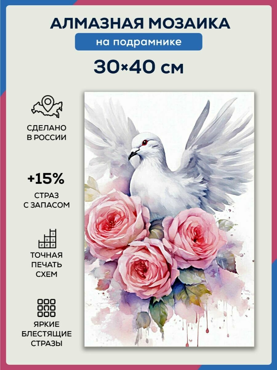 Алмазная мозаика 30x40 Белый голубь на подрамнике
