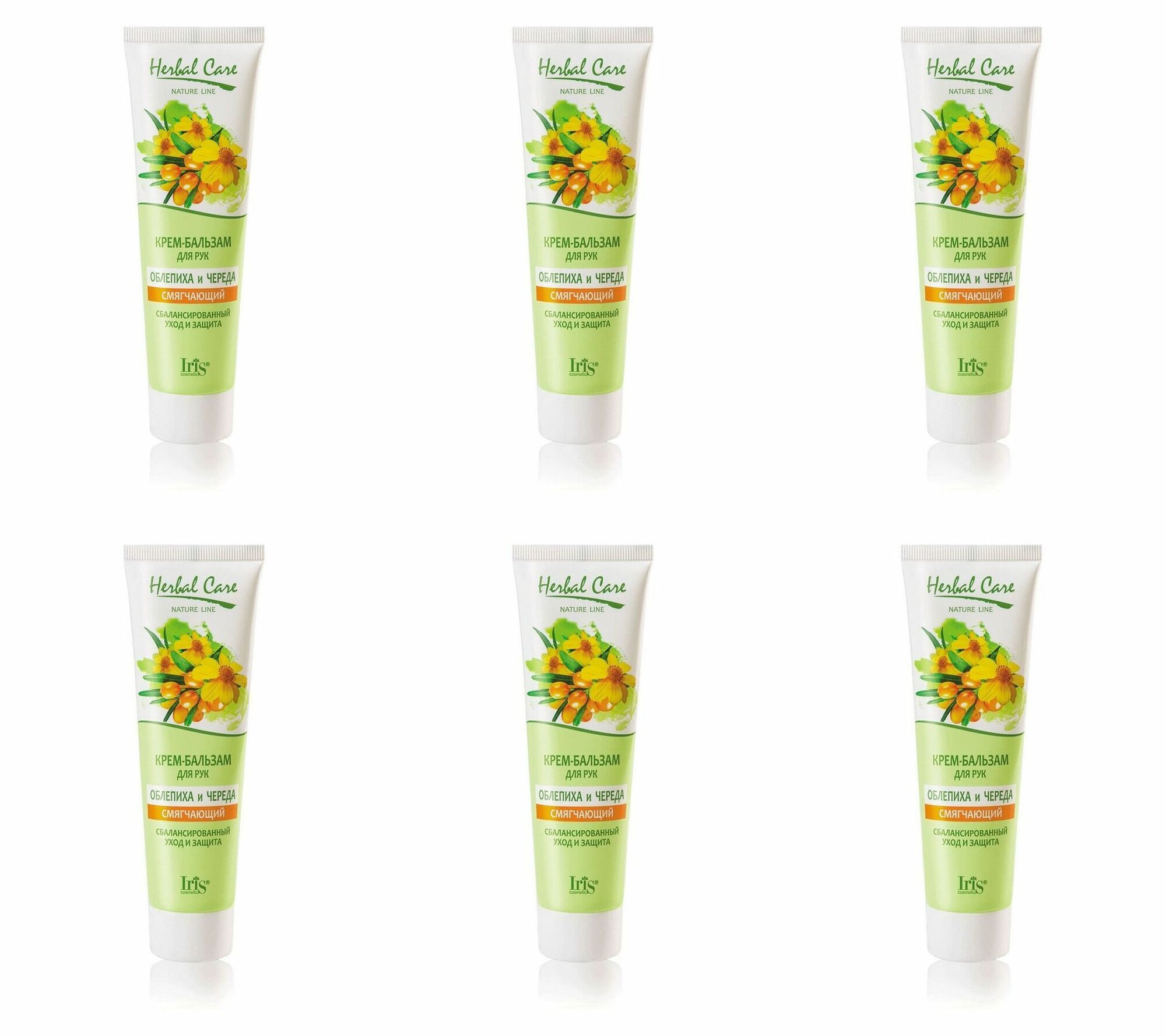Iris cosmetic Крем-бальзам для рук Herbal care, Облепиха и череда смягчающий, 100 мл, 6 шт