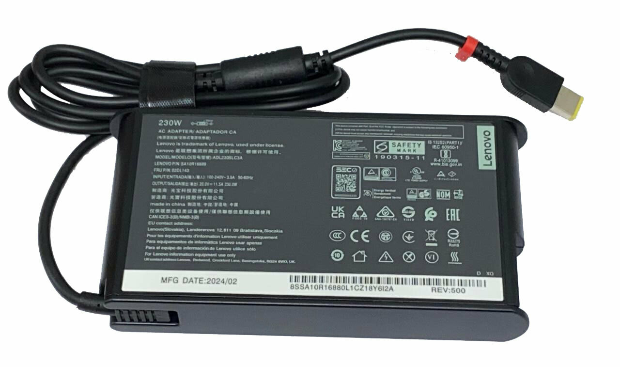 Блок питания (зарядка) для ноутбука Lenovo ADL230SLC3A 20V 11.5A 230W Slim New прямоугольный разъём