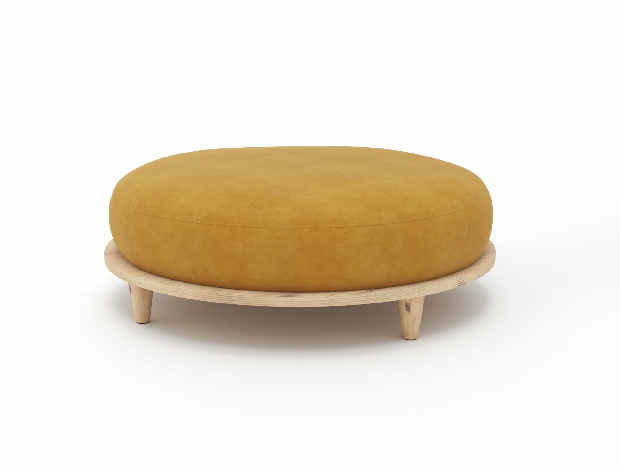 Мягкий пуфик круглый Arsko Сканди 4 Mustard, горчичный, велюр, деревянный, в прихожую, в коридор, для ног к дивану, под ноги