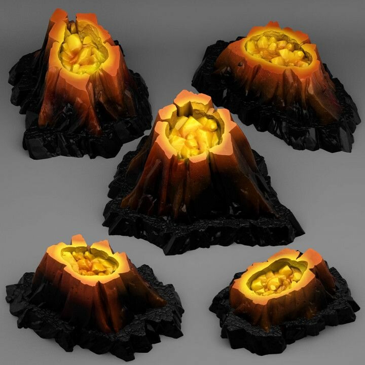 Набор камней лавы (5шт) кратеры (18-30мм) Террейн миниатюра для DnD (ДнД) и других Настольных игр (НРИ, Варгеймов или РПГ), фентези тематика