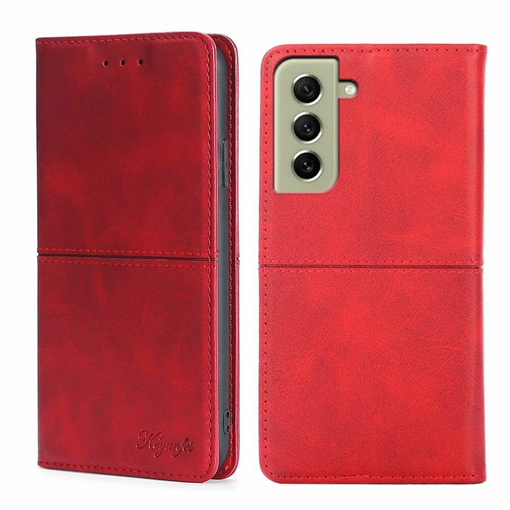 Чехол-книжка MyPads для Samsung Galaxy S21 FE 5G (SM-G990) / Самсунг S21 FE воловья кожа (красный)