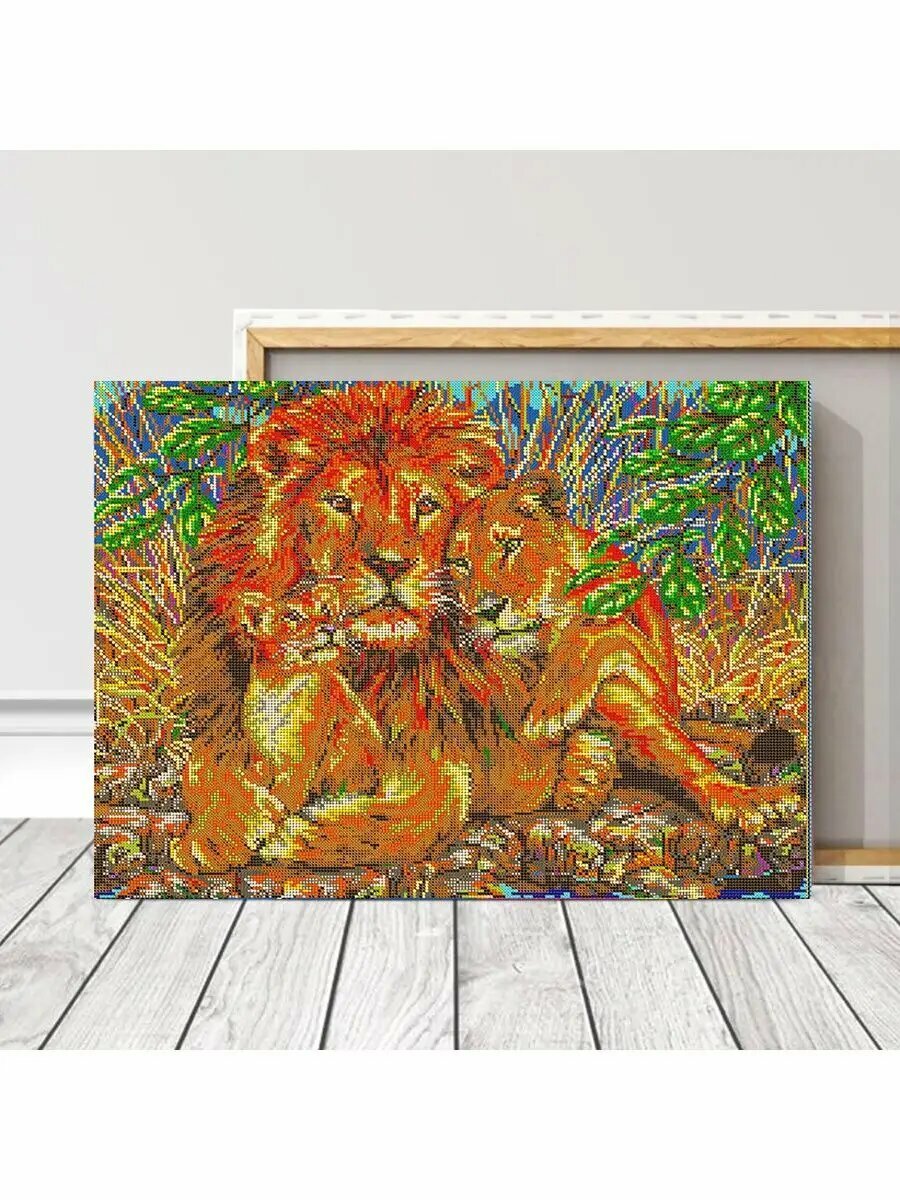 Алмазная мозаика на подрамнике, 43.5х35 см, Лев