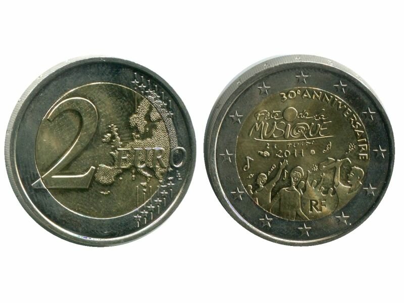 Монета 2 Евро Франции 2011 Г, 30 Лет Дню Музыки Во Франции