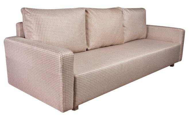 Прямой диван Олимп Бежевый Микс Рогожка, еврокнижка, 210х84х84 см, с ящиком для белья