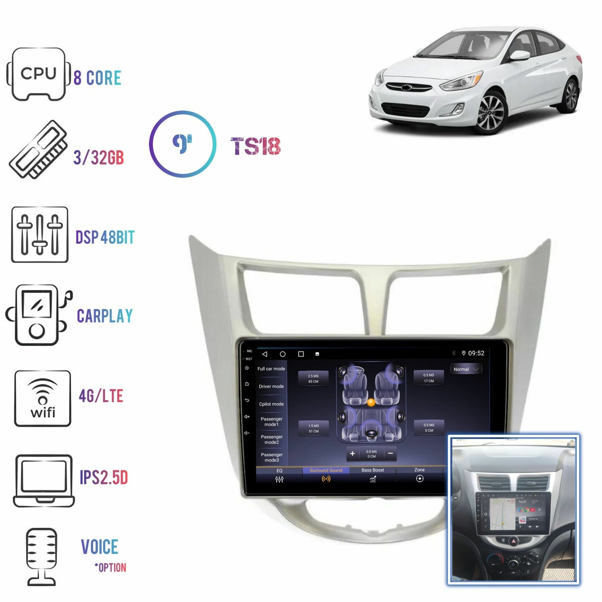 Магнитола XY AUTO, для Hyundai Solaris, серебристая, на Андроиде, 11"