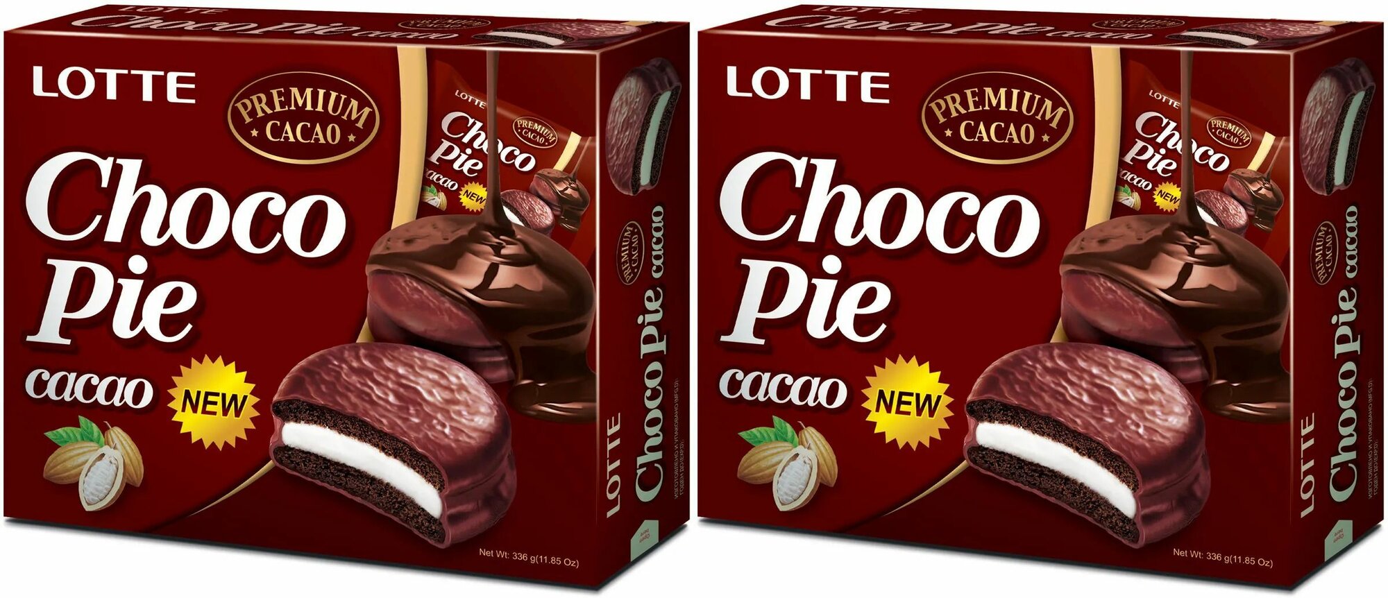Choco Pie Печенье Lotte, Какао, 6 шт, 336 г, 2 упаковки