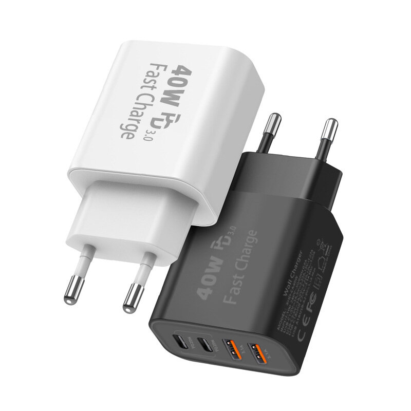 Сетевое зарядное устройство 40W, 2хType-C + 2хUSB-A, евровил