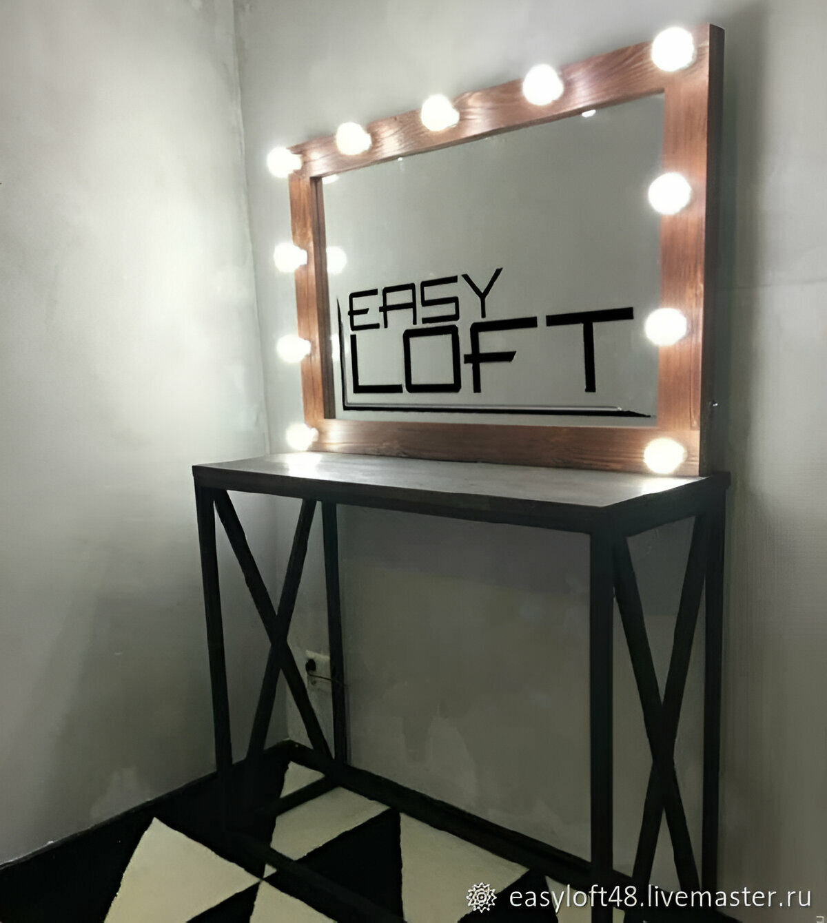 Консоль "EasyLOFT" в стиле Лофт с зеркалом, металл и дерево, для дома и дачи, в прихожую и гостиную, 100х30х80 см.