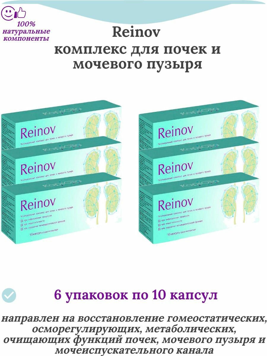 Reinov эссенциальный комплекс для почек и мочевого пузыря, 6 упаковок по 10 капсул