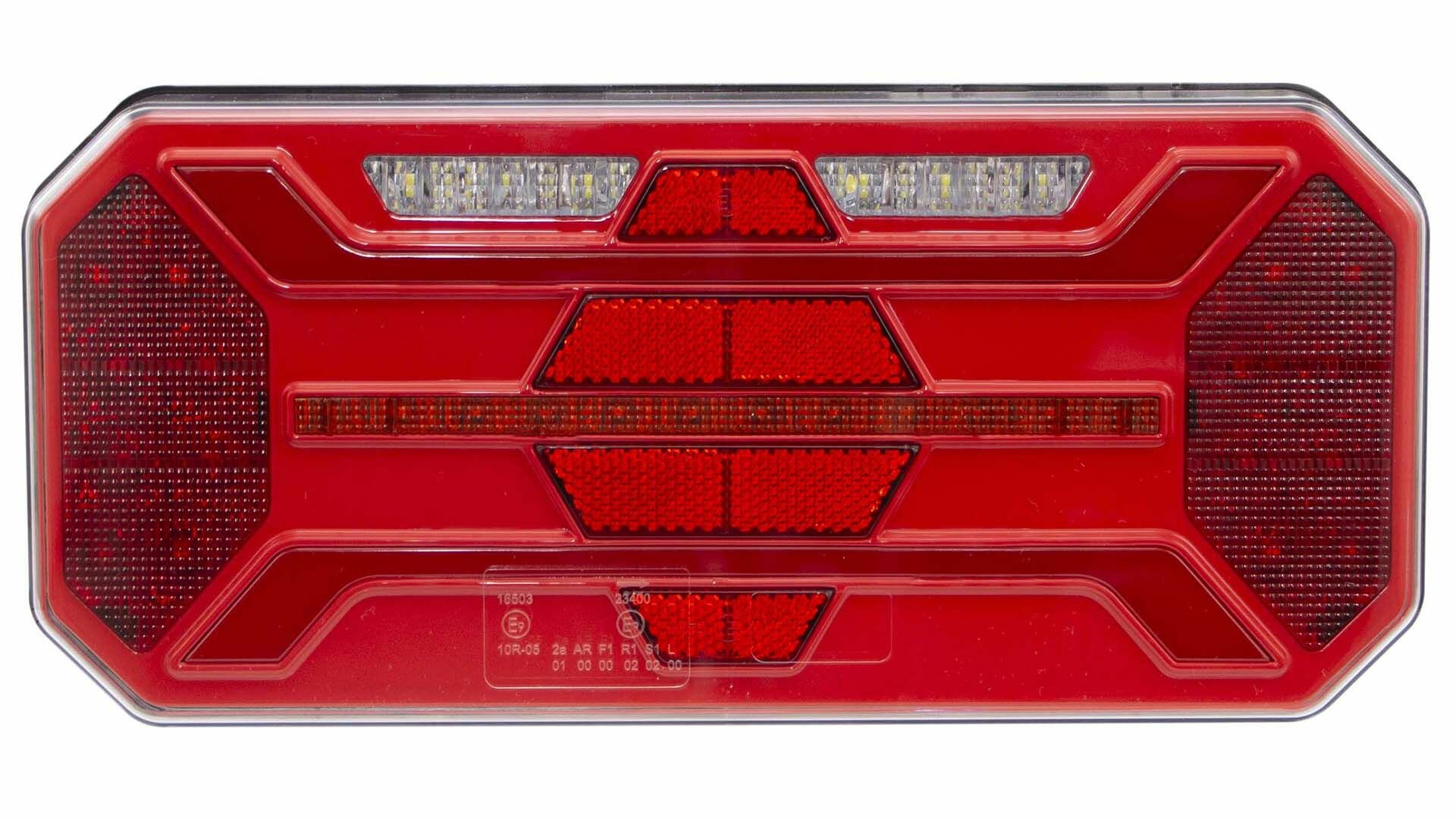 Фонарь задний светодиодный для грузовиков и тягачей c габаритным огнём, указателем поворота, стоп-сигналом, подсветкой номера Starled SST305107PSDRRFRXNPR правый.