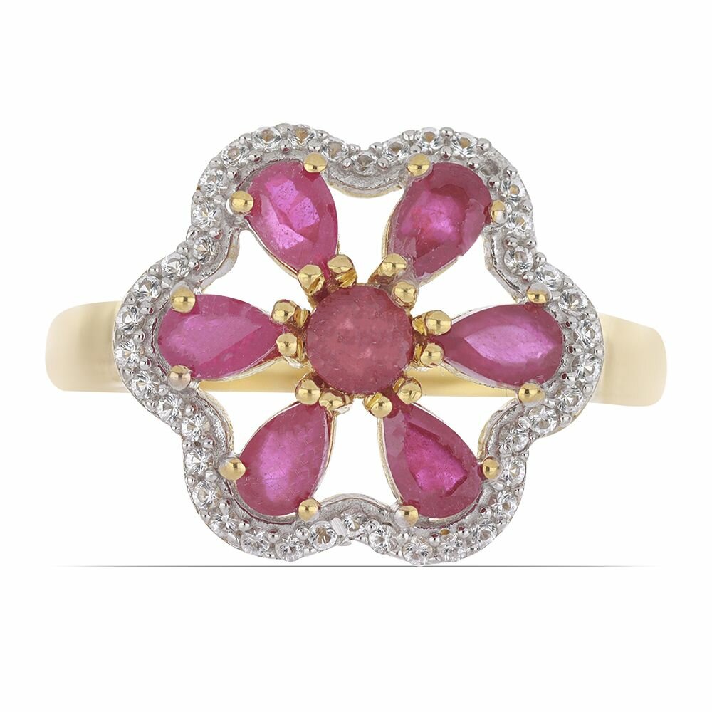 Кольцо, серебро, 925 проба, топаз, рубин