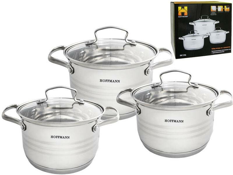 Набор кастрюль 3 предмета (2.1л, 3.1л, 4.1л) нерж, индукция, НМ 5106