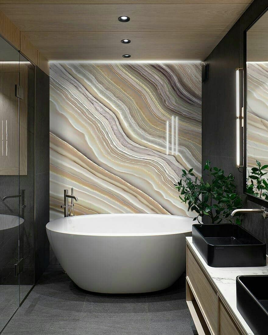 Фреска бесшовная Бежевый (полосы) мрамор №29 (ширина 2750мм х длина 2000мм)